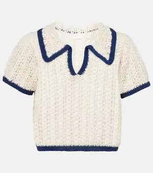 Anna Kosturova Coastal Crochet Polo Shirt - Blue