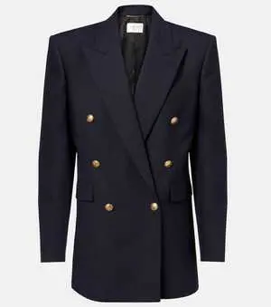 Saint Laurent Double-breasted Wool Chine Blazer