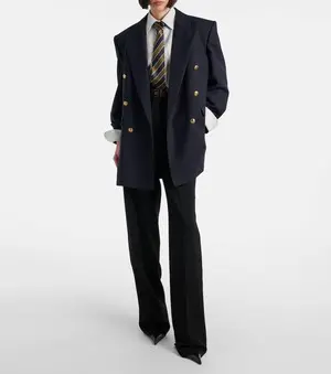 Saint Laurent Double-breasted Wool Chine Blazer