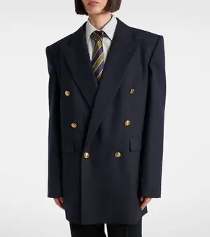 Saint Laurent Double-breasted Wool Chine Blazer