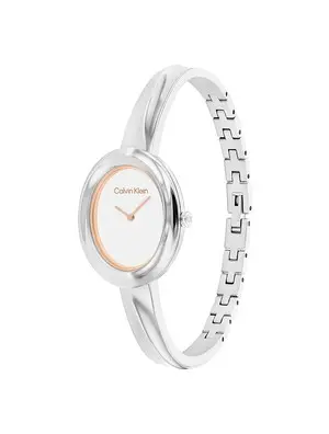 Calvin Klein Contoured Bezel Bangle Watch - Silver