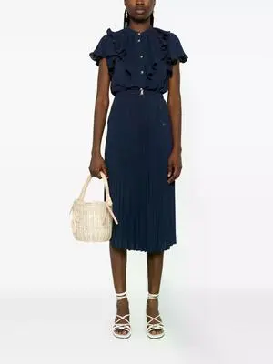 NISSA Pleated Midi Dress - Blue