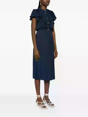 NISSA Pleated Midi Dress - Blue