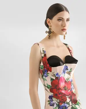 Dolce & Gabbana Satin Calf-length Sheath Dress With Floral - Print