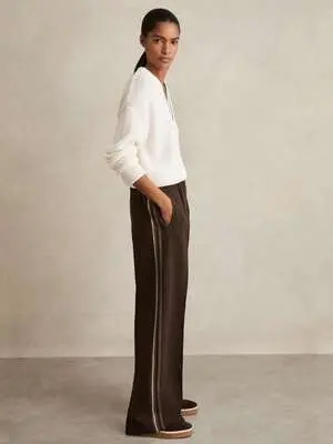 REISS Robyn Side-stripe Wide-leg Trousers - Chocolate Brown