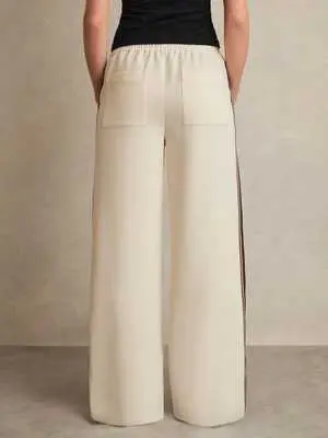 REISS Robyn Side-stripe Wide-leg Trousers - Cream