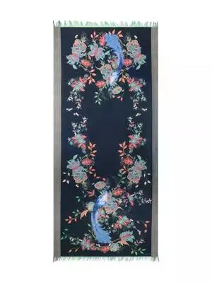 Etro Peacocks-print Wool Scarf - Blue