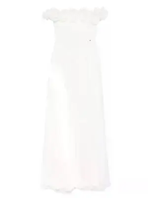 NISSA Floral-appliqué Maxi Dress - White