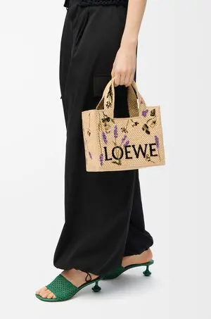 Loewe Small Font Raffia Tote
