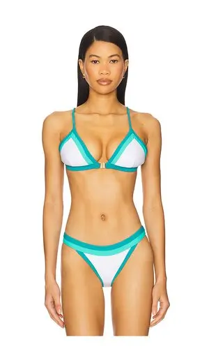 MILLY Amalfi Color Block Bikini Top - Sea Green Multi