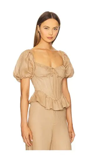 Bardot Esra Puff Sleeve Corset Top - Latte