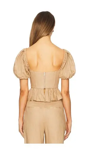 Bardot Esra Puff Sleeve Corset Top - Latte