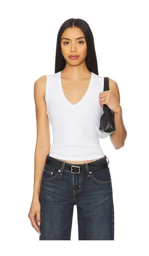 Free People Neria Tank Ribbed V-neck Sleeveless Top - Ivory