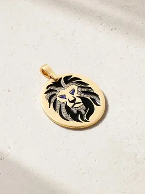 DIANE KORDAS Lion 18-karat Diamond, Sapphire And Enamel Pendant - Gold