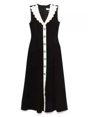 NISSA Scalloped Collar Midi Dress - Black