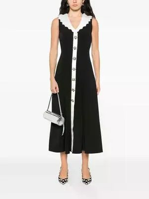 NISSA Scalloped Collar Midi Dress - Black