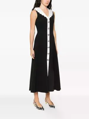 NISSA Scalloped Collar Midi Dress - Black