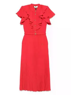 NISSA Pleated Midi Dress - Red