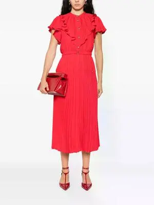 NISSA Pleated Midi Dress - Red
