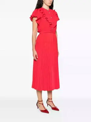NISSA Pleated Midi Dress - Red
