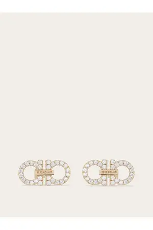 FERRAGAMO Double Gancini Crystal Embellished Earrings - Gold