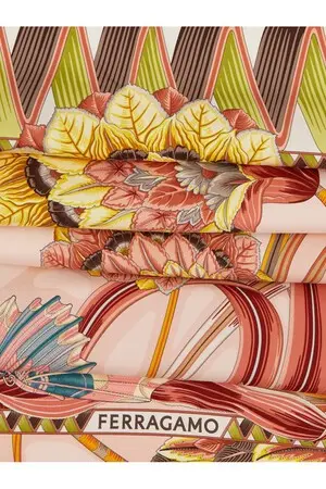 FERRAGAMO Flowers And Butterflies Print Silk Scarf - Pink