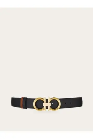 FERRAGAMO Reversible And Adjustable Belt With Hammered Gancini - Black