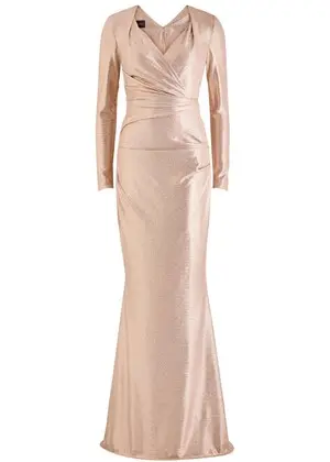 Talbot Runhof Wrap-effect Lamé Gown