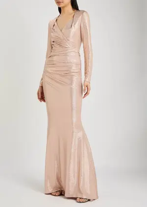 Talbot Runhof Wrap-effect Lamé Gown