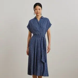 Ralph Lauren Geo-print Belted Crepe Dress - Blue/white