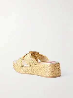 ROGER VIVIER 60 Embellished Raffia Platform Mules