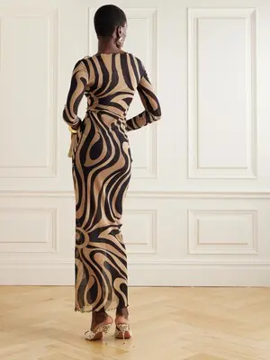 Emilio Pucci Marmo Printed Mesh Maxi Dress - Black