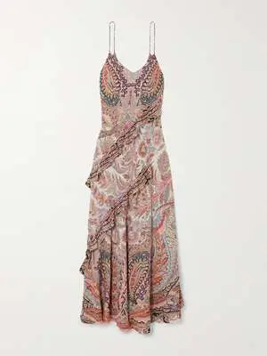 Etro Ruffled Printed Georgette Midi Dress - Baby Pink