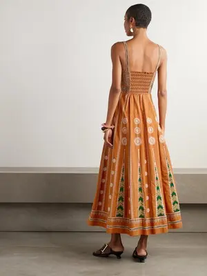 EMPORIO SIRENUSE Elida Embroidered Silk Midi Dress
