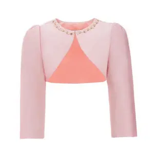 TULLEEN Cropped Satin Cardigan - Peach