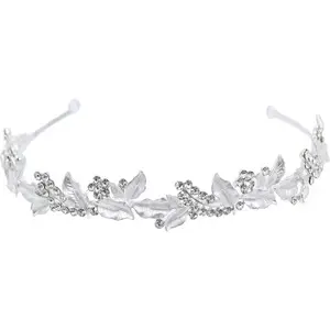 TULLEEN Rhinestone Leaf Headband - Silver