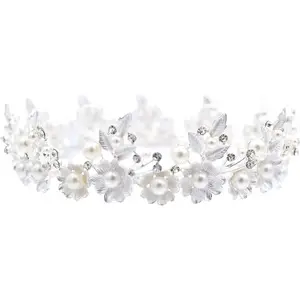 TULLEEN Crystal Pearl Floral Crown - Silver