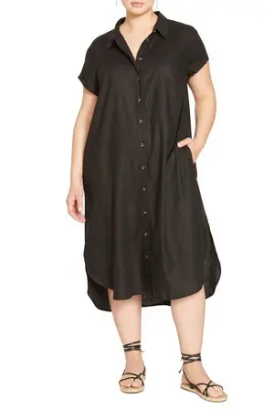 Universal Standard Universal Standard Dune Linen Blend Midi Shirt Dress Black