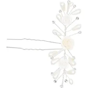 TULLEEN Rhinestone, Pearl, And Rose Hair Pin - Silver