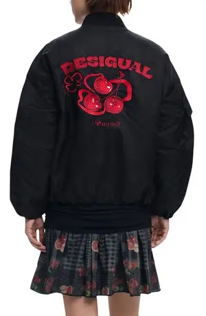 Desigual Cherry Embroidered Bomber Jacket