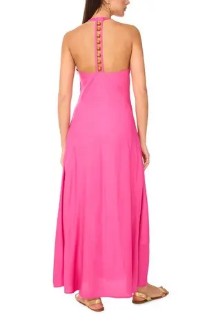 Vince Camuto Beaded Halter Maxi Dress - Fiercely Fuchsia