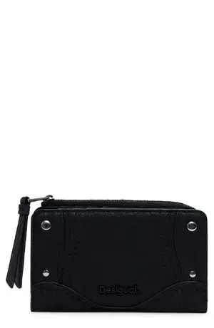 Desigual Medium Embroidered Faux Leather Bifold Wallet - Black