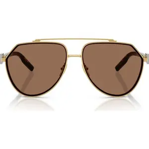 Dolce & Gabbana 62mm Oversized Pilot Sunglasses - Gold/dark Brown