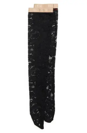 Valentino Garavani Floral Lace Knee High Socks Nero