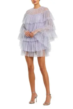 Mac Duggal High Neck Tiered Ruffle Dress - Lilac