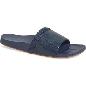 Olukai Pākea Leather Slide Sandal - Mood Indigo / Mood Indigo