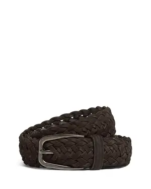 Zegna Braided Leather Belt Dark Brown