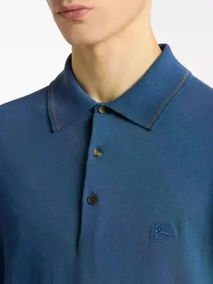Etro Pegaso-motif Cotton Polo Shirt - Blue
