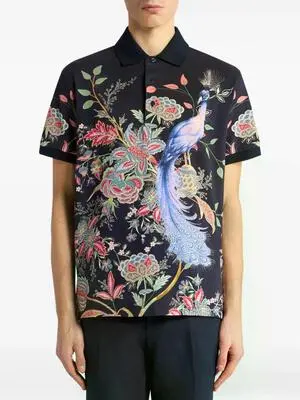Etro Flowers And Peacock Polo Shirt