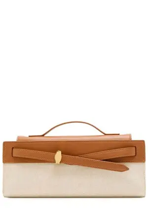 Veronica Beard Leather And Canvas Clutch - Cream